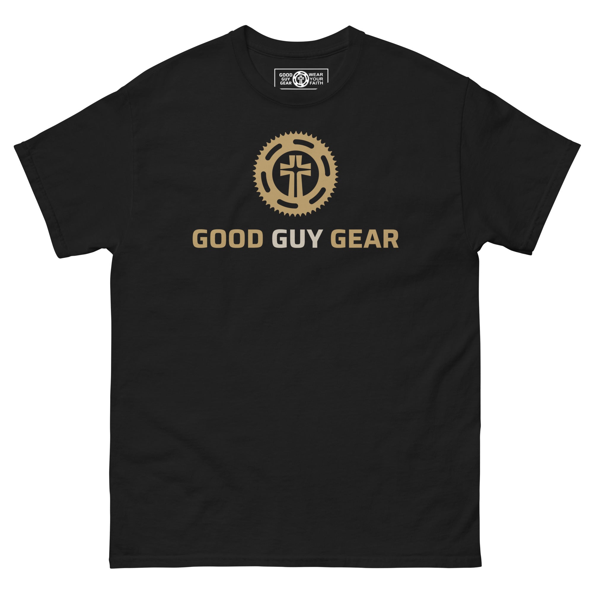 Gold Edition Gear & Cross Tee | Premium Christian T-Shirt – Good Guy Gear